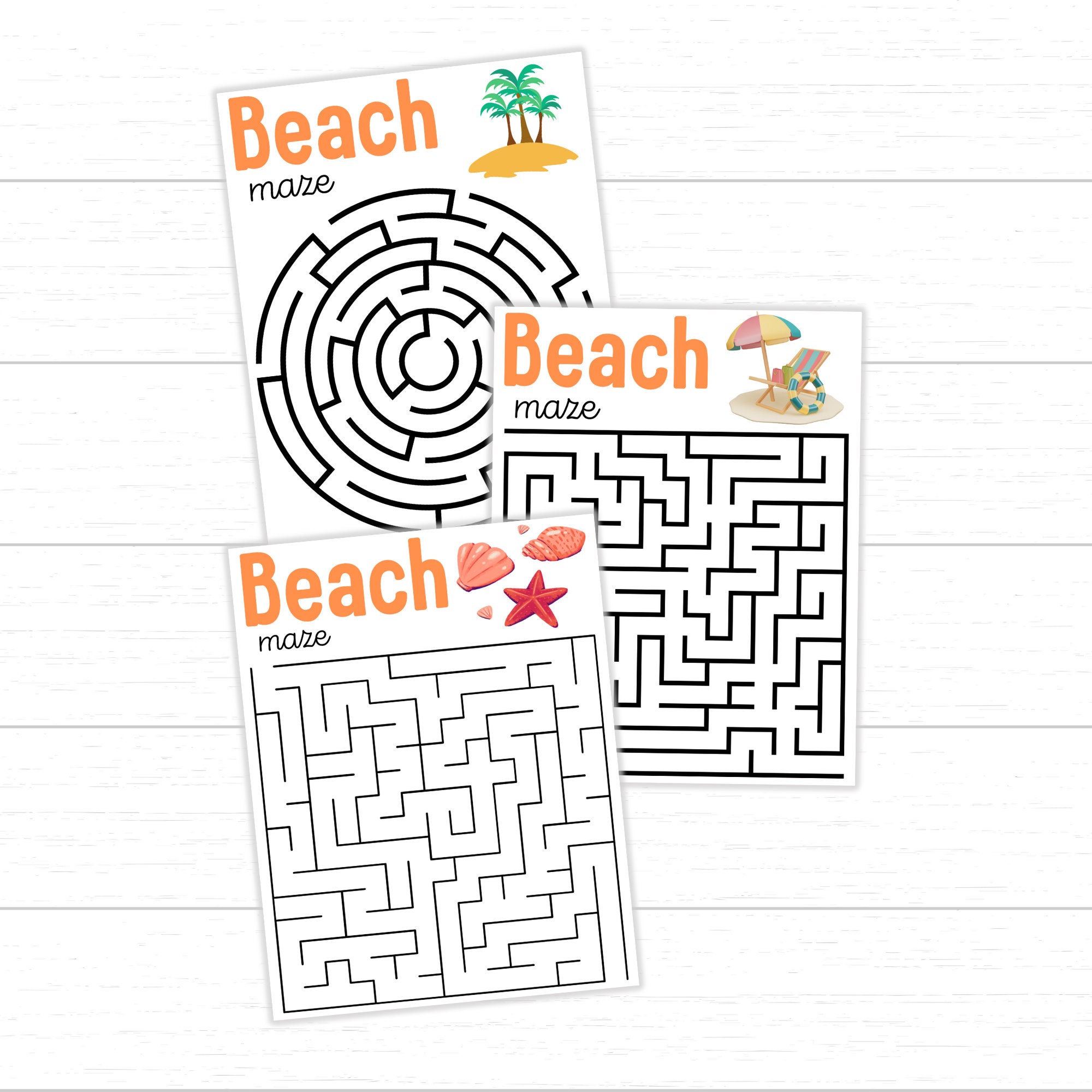 Printable Beach Mazes for Kids, Summer Maze Activity Pack, Boredom ...