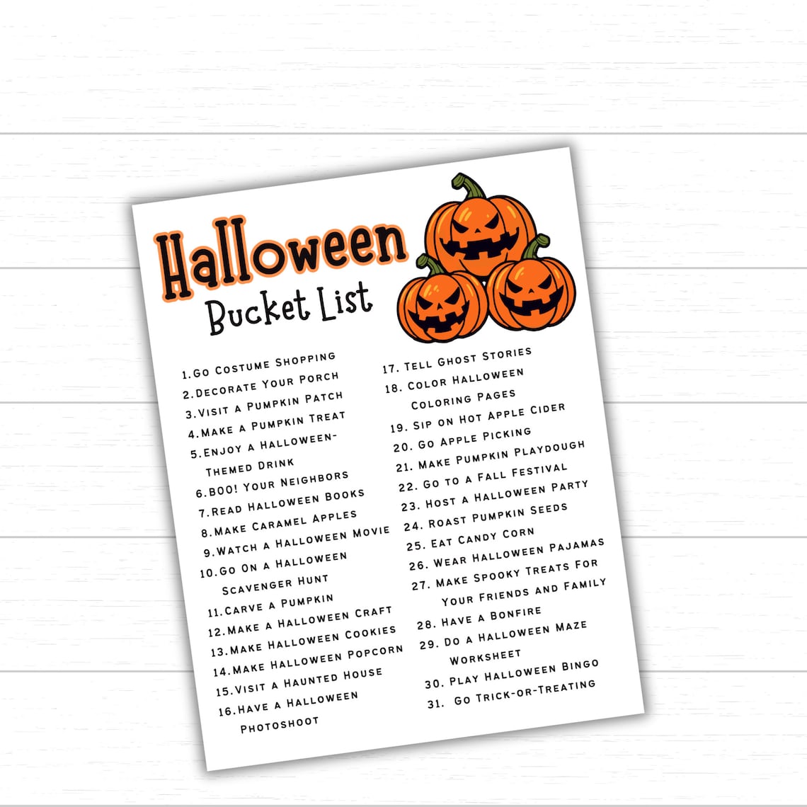 Halloween Bucket List, October Bucket List, Printable Halloween Bucket ...