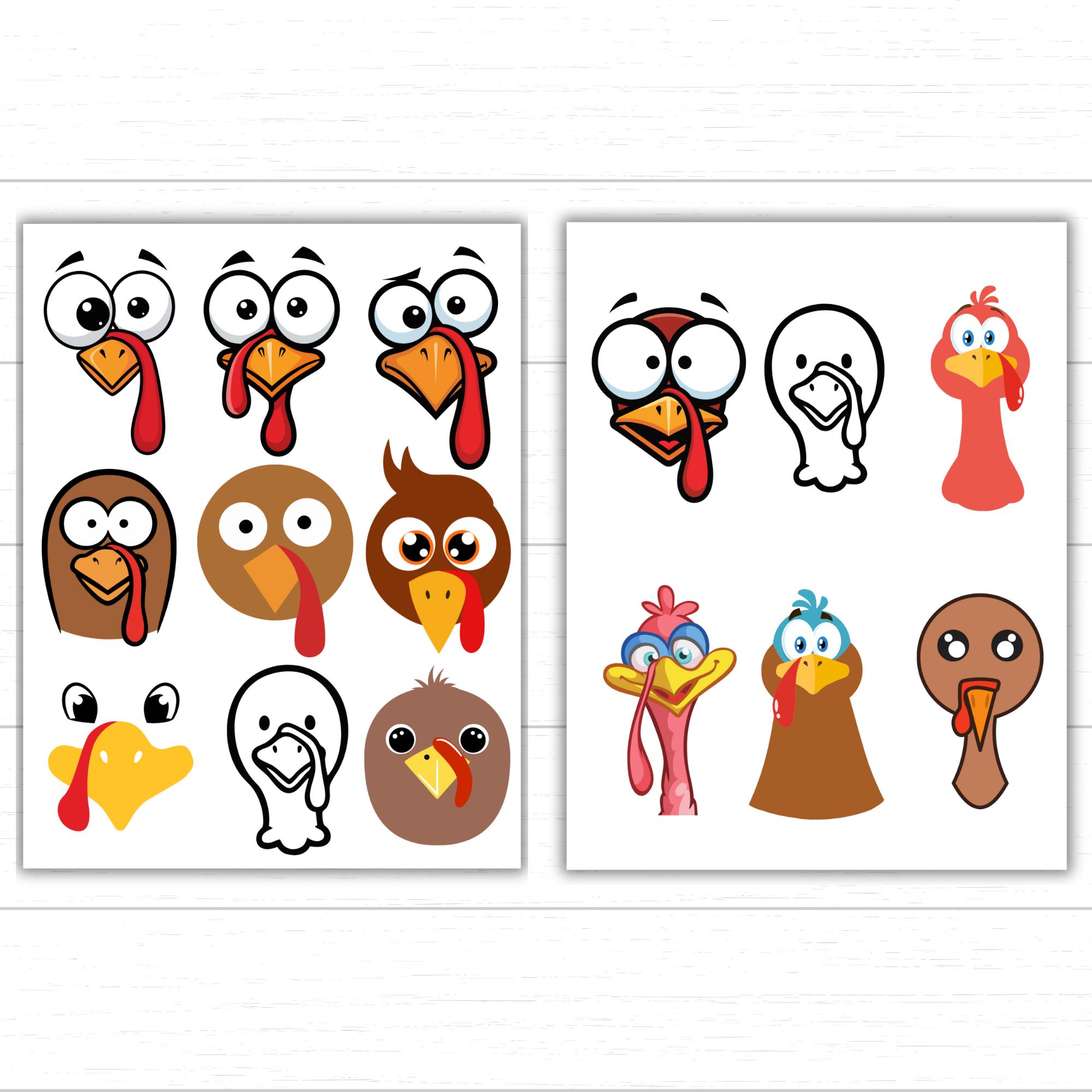 Printable Turkey Faces for Crafts, Thanksgiving Turkey Craft Templates ...