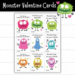 Monster Valentine's Day Cards Printable, Cute Monster Themed Cards to ...