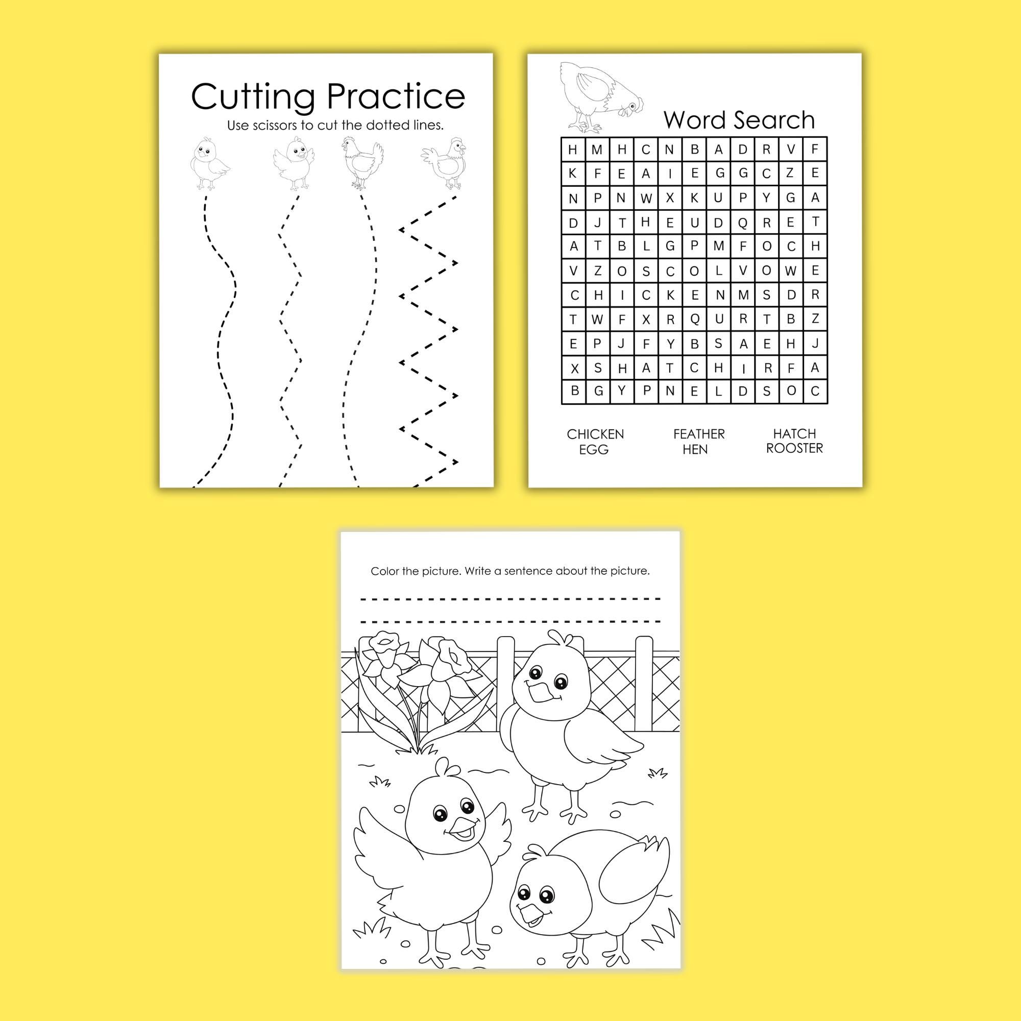 Chicken Life Cycle Activity Pack for Kids, Farm Animals Worksheets ...