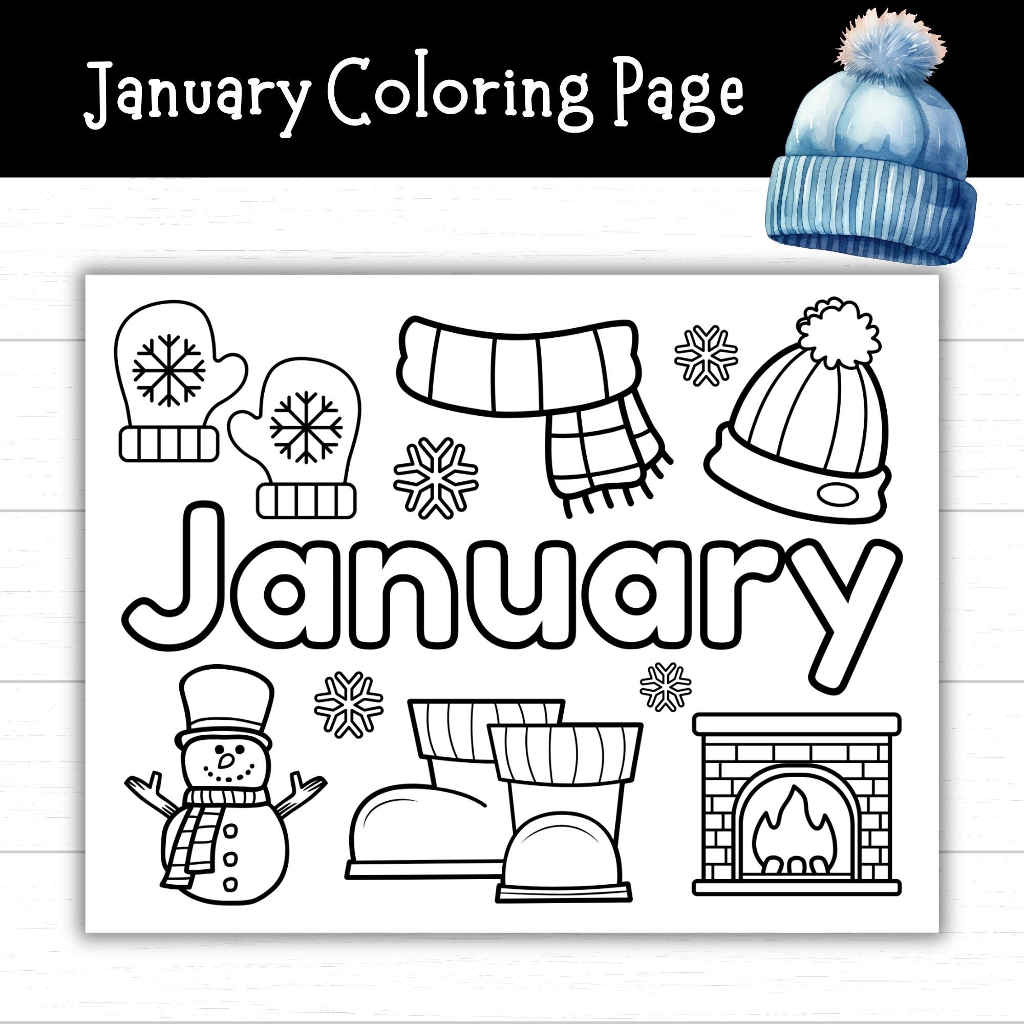 January Coloring Page, Month of January Coloring Page, Winter Coloring ...