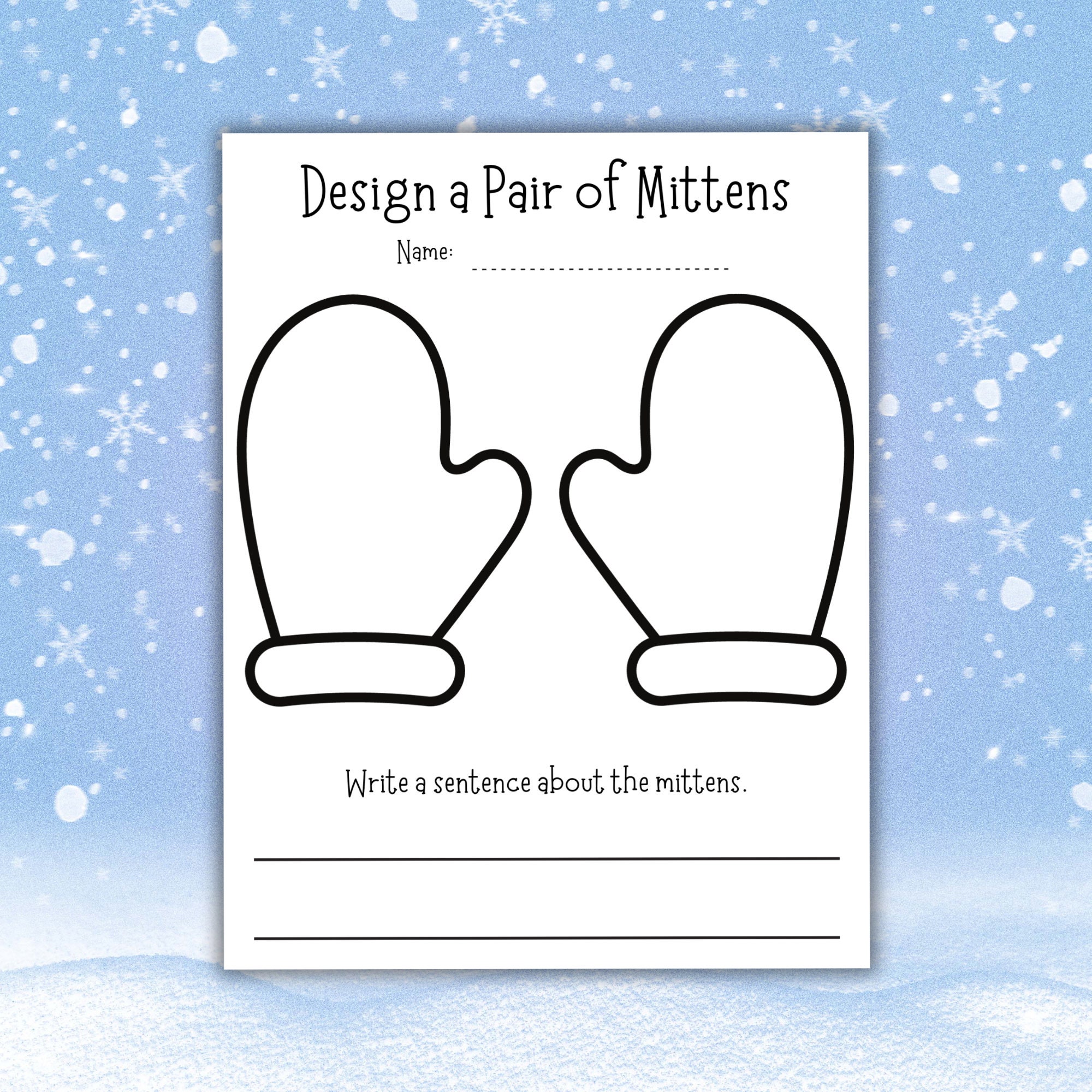 Design a Pair of Mittens, Printable Mitten Template, Winter Writing ...
