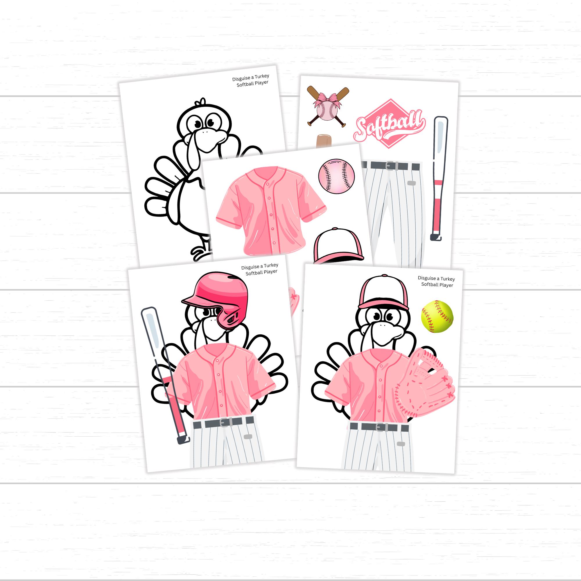 Disguise a Turkey Softball Player Printable, Turkey Disguise Project ...