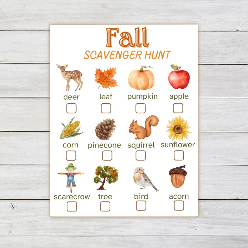Fall Scavenger Hunt, Fall Activity for Kids, Printable Fall Game, Fall ...