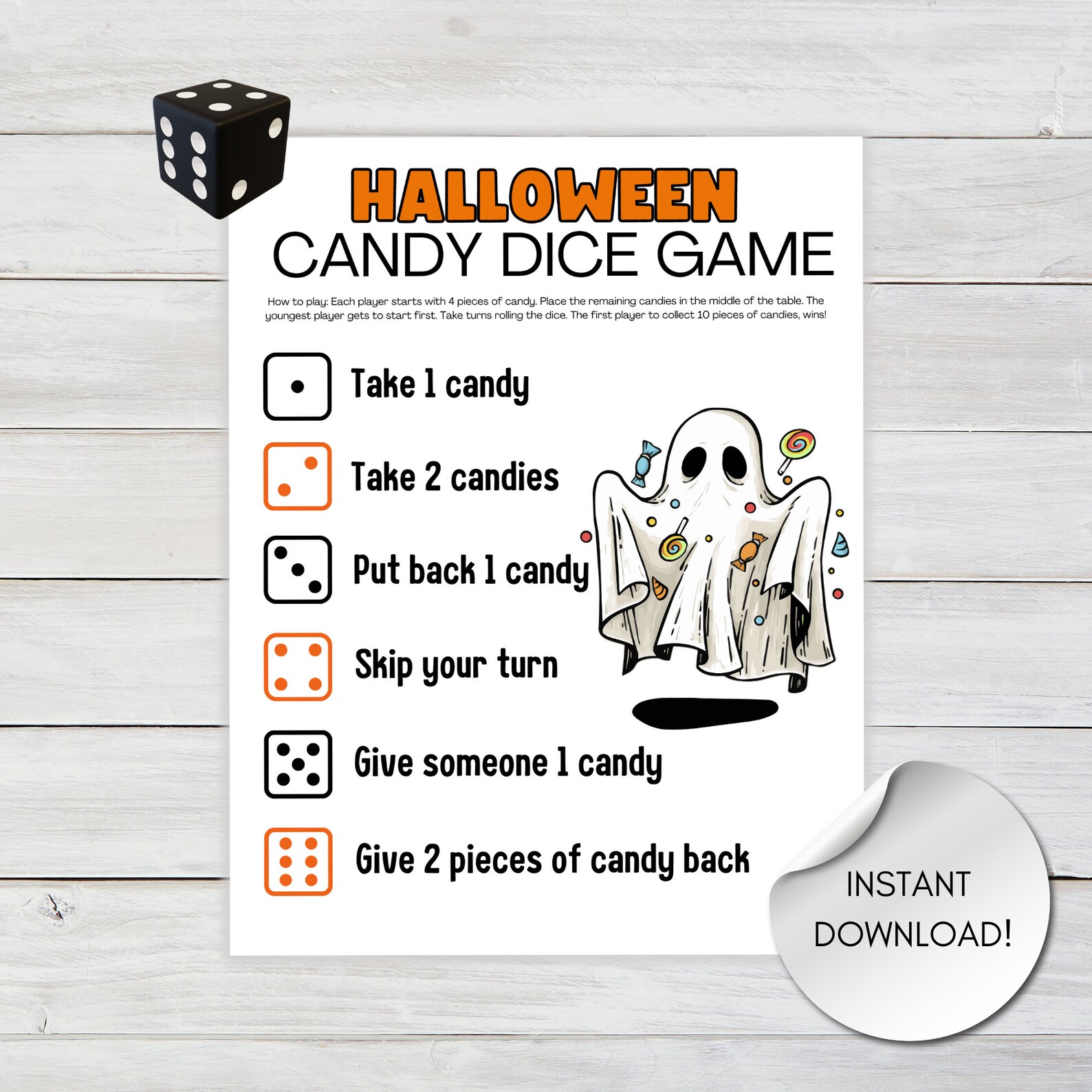 Halloween Candy Dice Game, Halloween Party Game for Kids, Classroom ...