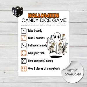 Printable Halloween Candy Dice Game, Classroom Party (PDF) - Etsy