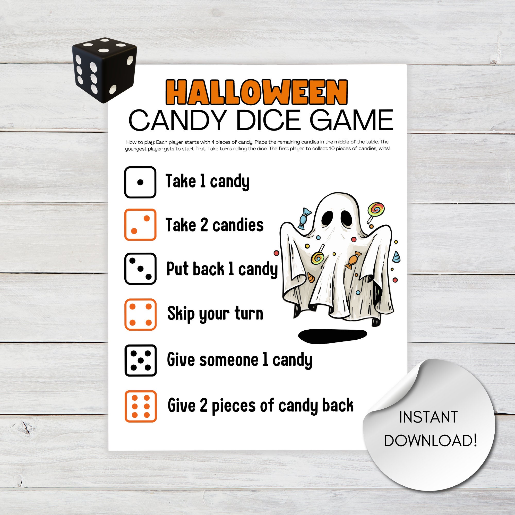 Printable Halloween Candy Dice Game, Classroom Party (PDF) - Etsy