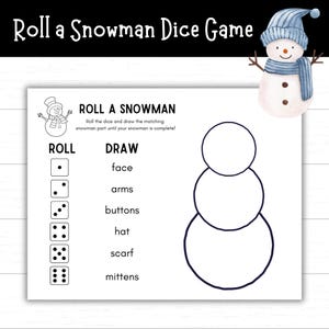 Roll a Snowman Printable, Winter Dice Game for Kids, Snowman Drawing ...