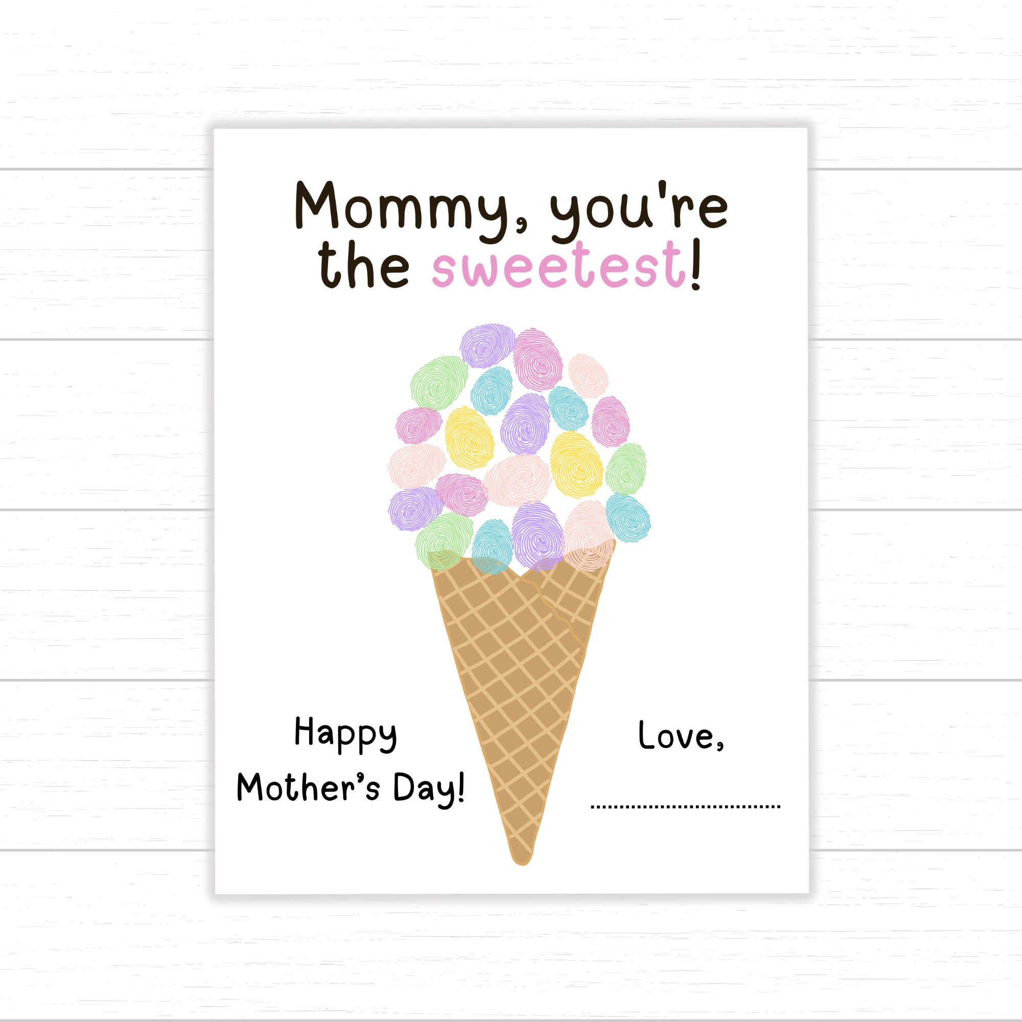 Mother's Day Ice Cream Fingerprint Art, You're the Sweetest, Ice Cream ...