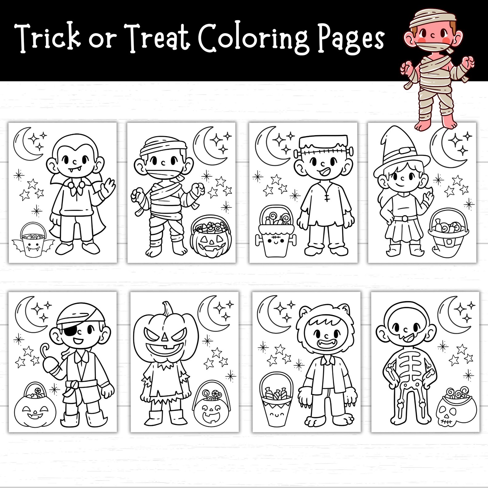 Trick or Treat Coloring Pages, Halloween Costume Coloring Pages ...