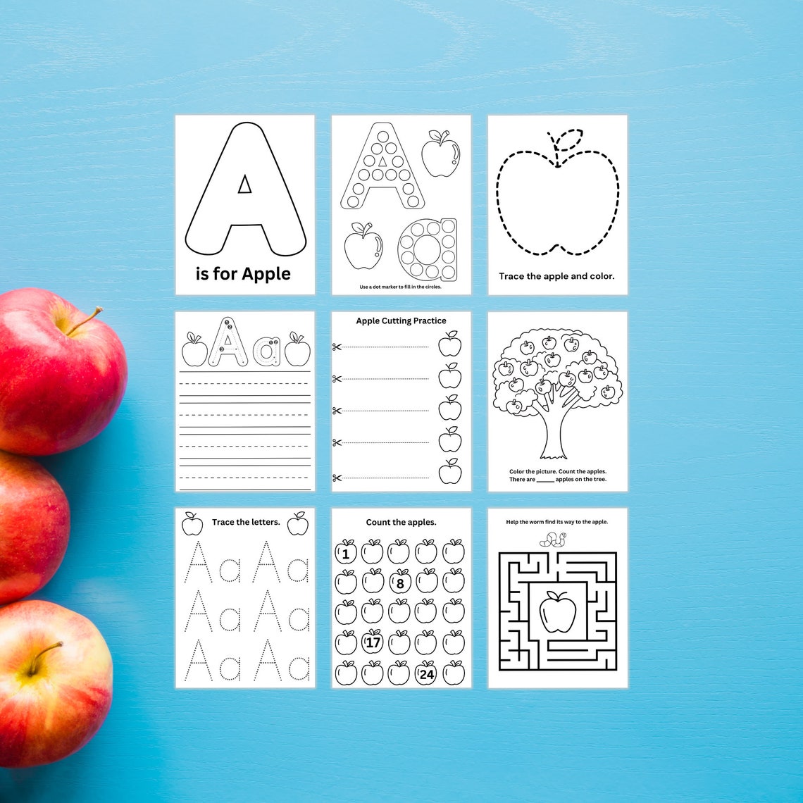 Apple Activity Pack for Kids, Printable Learning Bundle, Apple ...