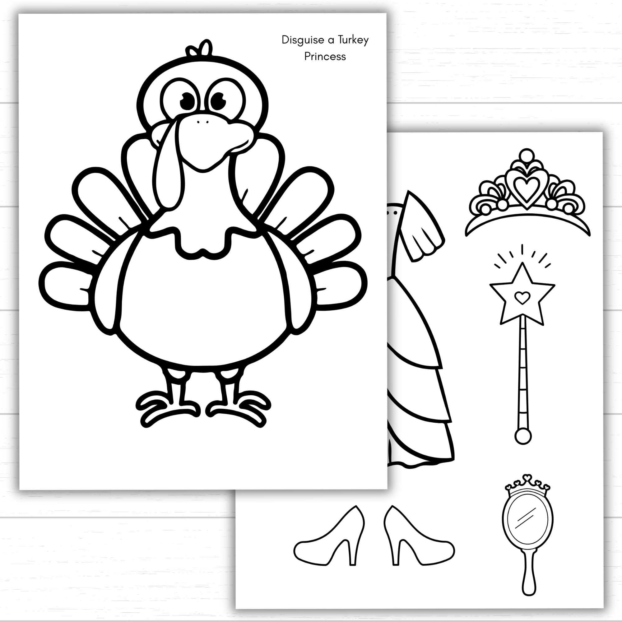 Disguise a Turkey Princess, Princess Turkey Disguise Coloring Page ...