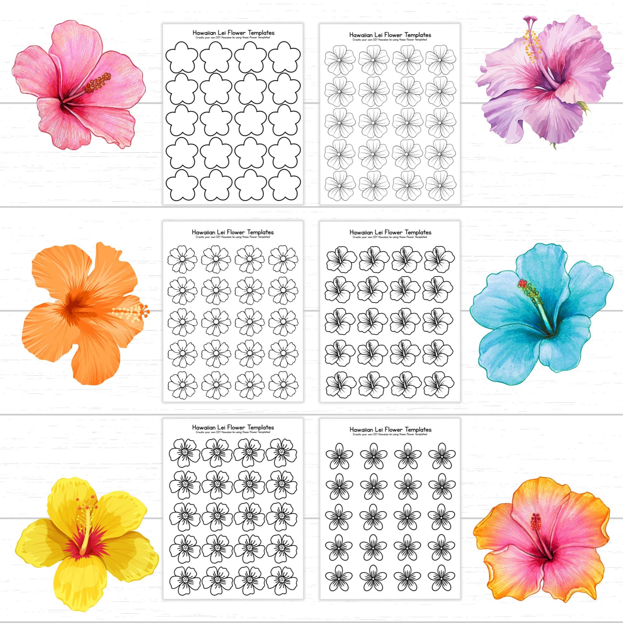 Printable DIY Hawaiian Lei Flower Templates, Flower Cutouts, Tropical ...