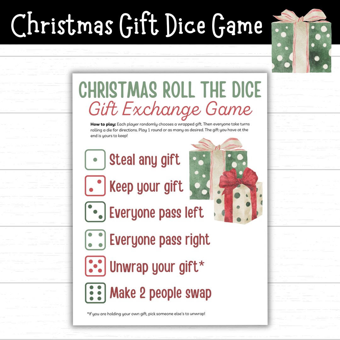 Christmas Gift Exchange Dice Game, Holiday Christmas Party Games, Roll ...