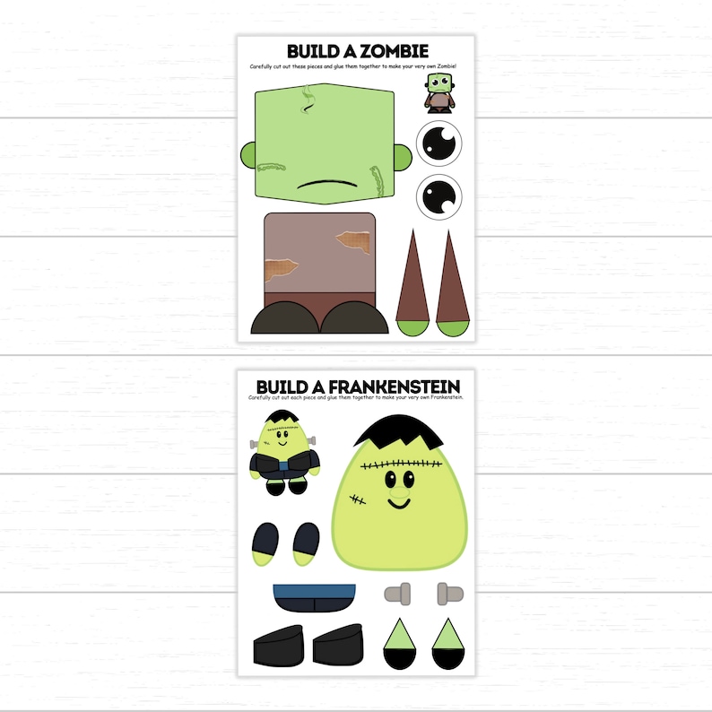 Build A Bat, Build A Zombie, Build A Frankenstein, Printable Halloween ...