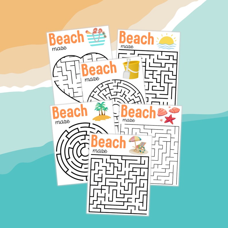 Printable Beach Mazes for Kids, Summer Maze Activity Pack, Boredom ...