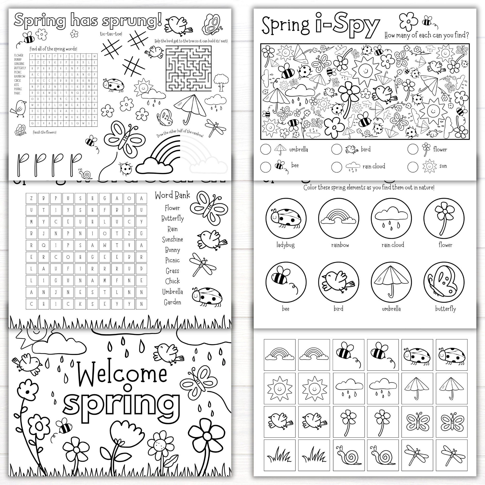 Spring Activity Pack, Printable Games, Word Search, Coloring (digital ...