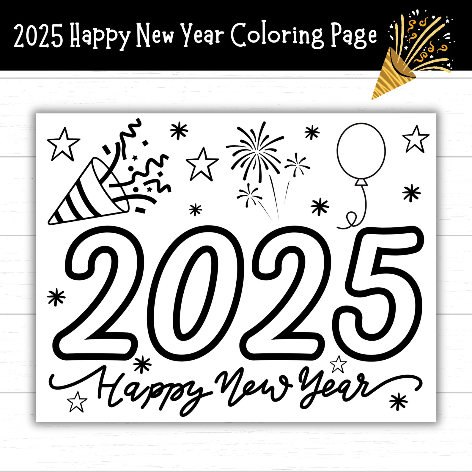 Página para colorear de Feliz Año Nuevo 2025, imprimibles de Año Nuevo ...