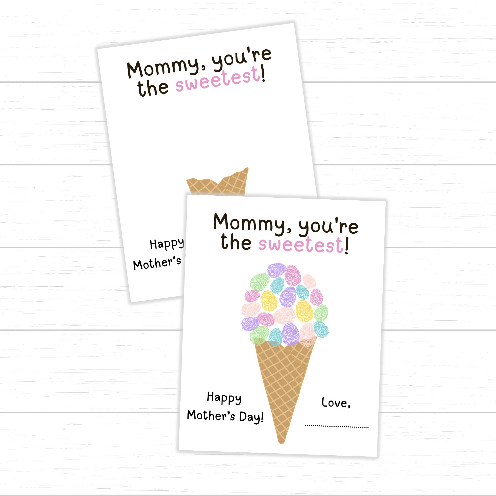 Mother's Day Ice Cream Fingerprint Art, You're the Sweetest, Ice Cream ...