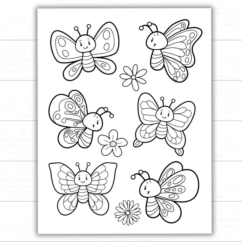 Cute Butterfly Coloring Page Printable, Spring Activity (PDF Pattern ...