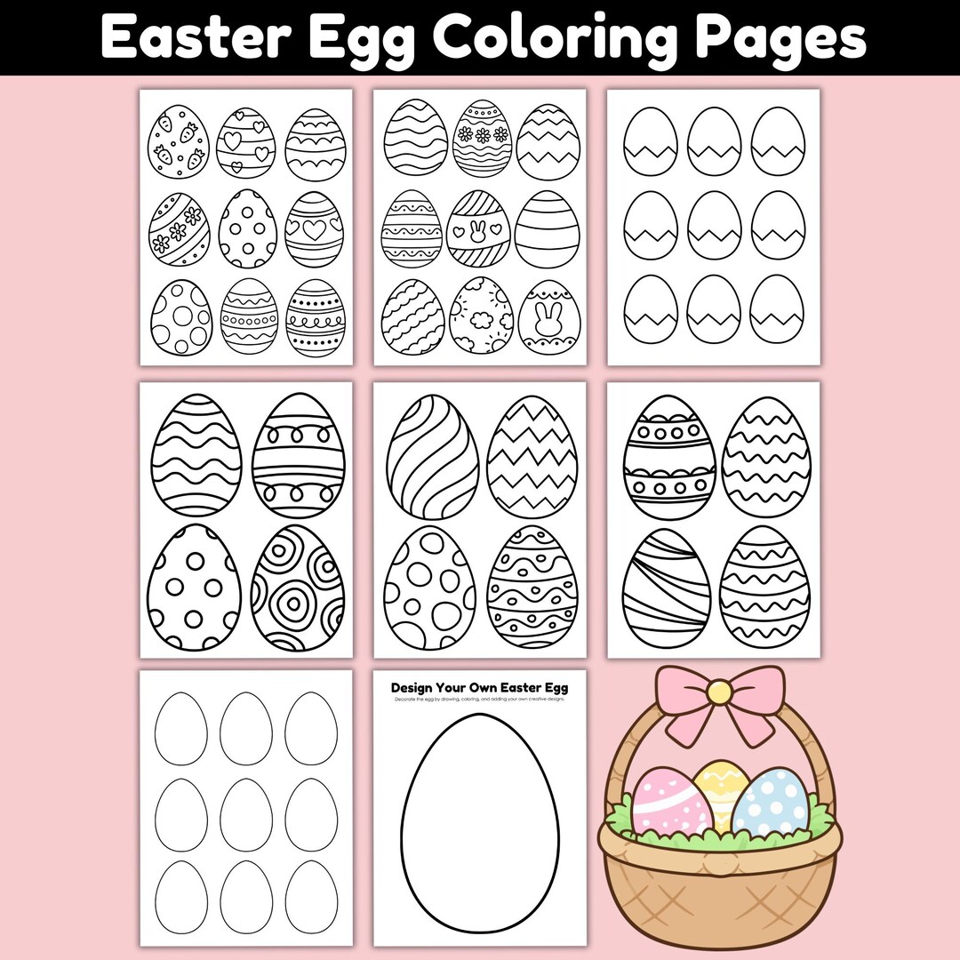 Easter Egg Coloring Pages Printable, Easter Activity for Kids, 8 Page ...