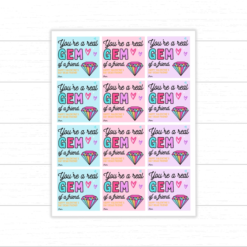 You're a Gem Valentine's Day Cards, Printable Valentines, Classroom ...