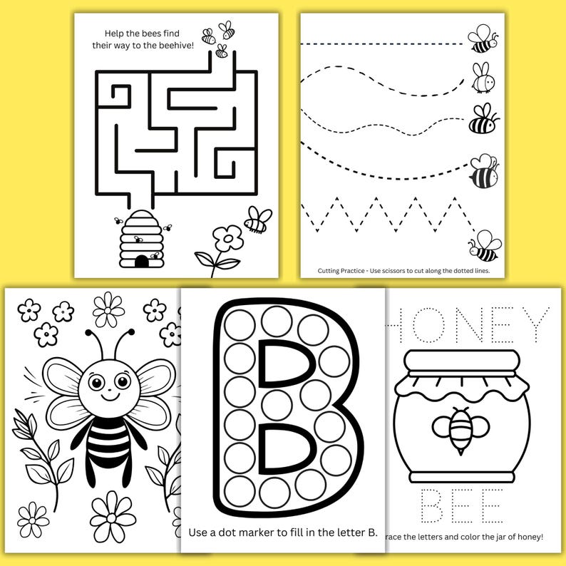 Printable Bee Activity Pack for Kids, Spring Worksheets, Coloring Pages ...