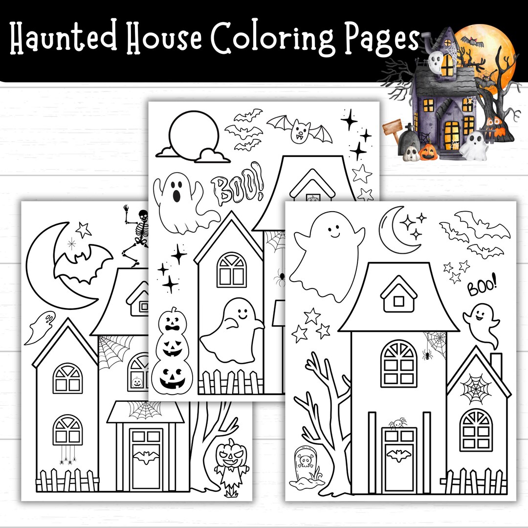 Haunted House Coloring Pages, Halloween Coloring Pages, Spooky Coloring ...