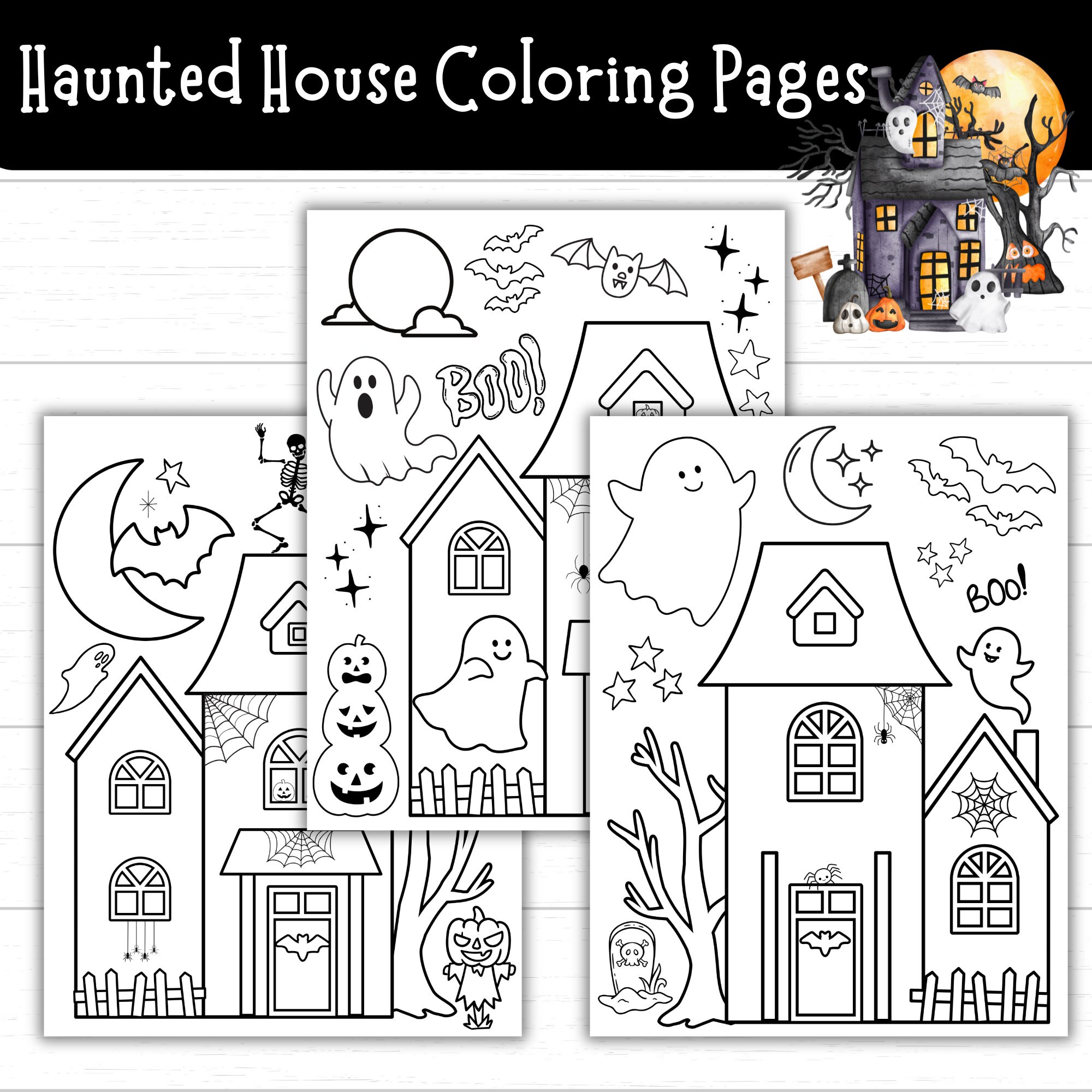 Haunted House Coloring Pages, Halloween Coloring Pages, Spooky Coloring ...