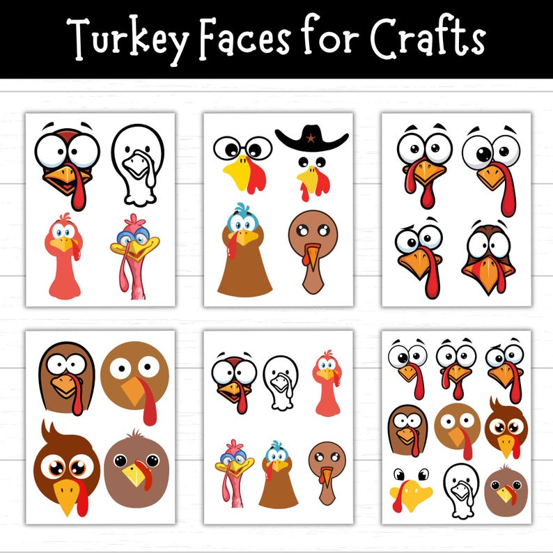 Printable Turkey Faces for Crafts, Thanksgiving Turkey Craft Templates ...