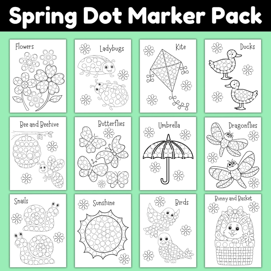 Spring Dot Dauber Activity Pack for Preschool Kids, 12 Printable Dot ...