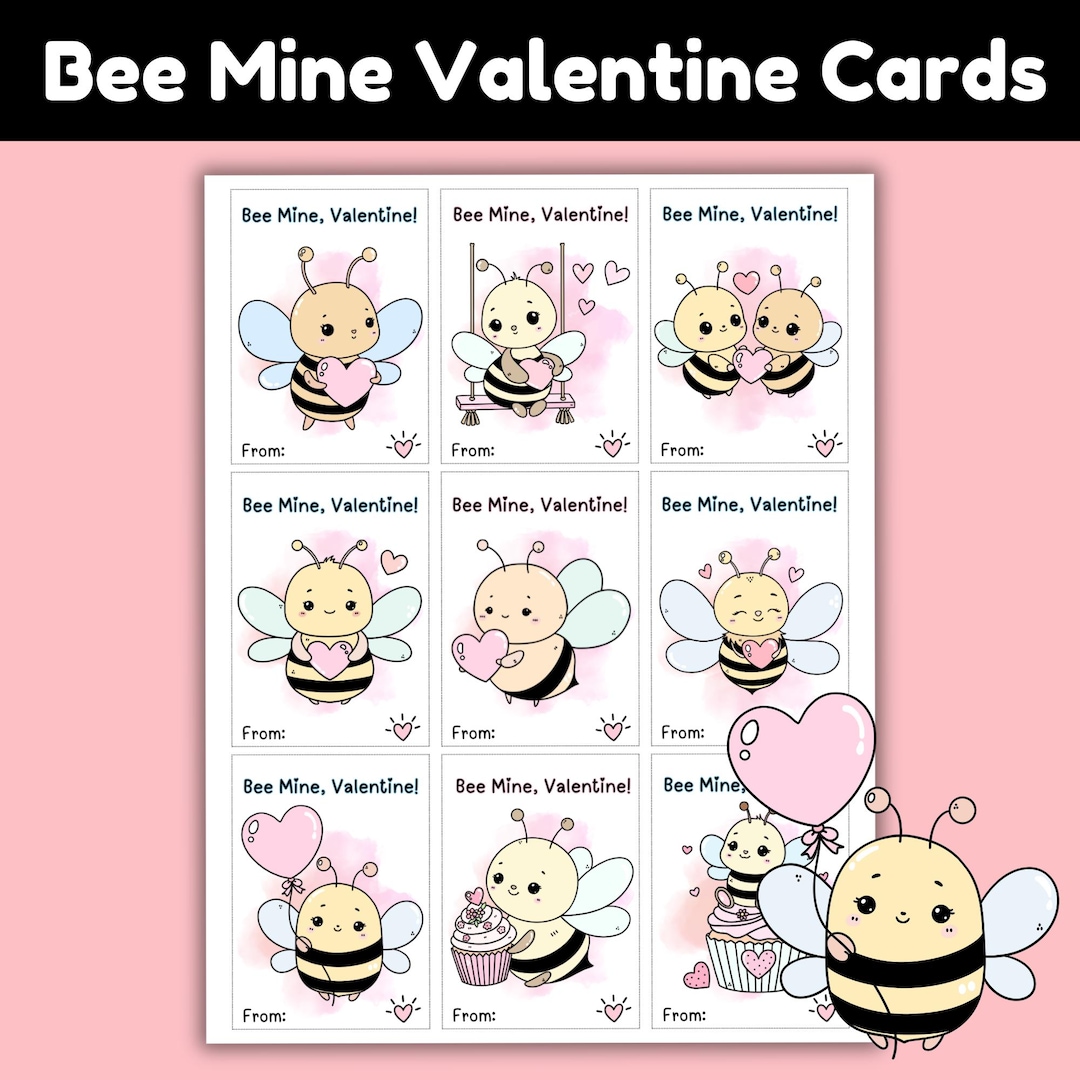 Bee Mine Valentine’s Day Cards Printable for Kids, Classroom Valentines ...