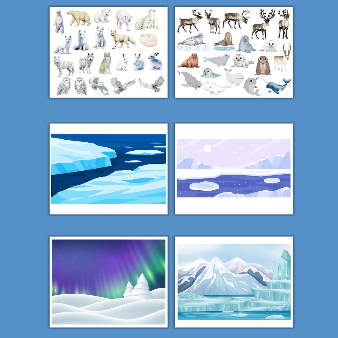Arctic Animals Cut and Paste Activity, Arctic Habitat Scenes Printable ...