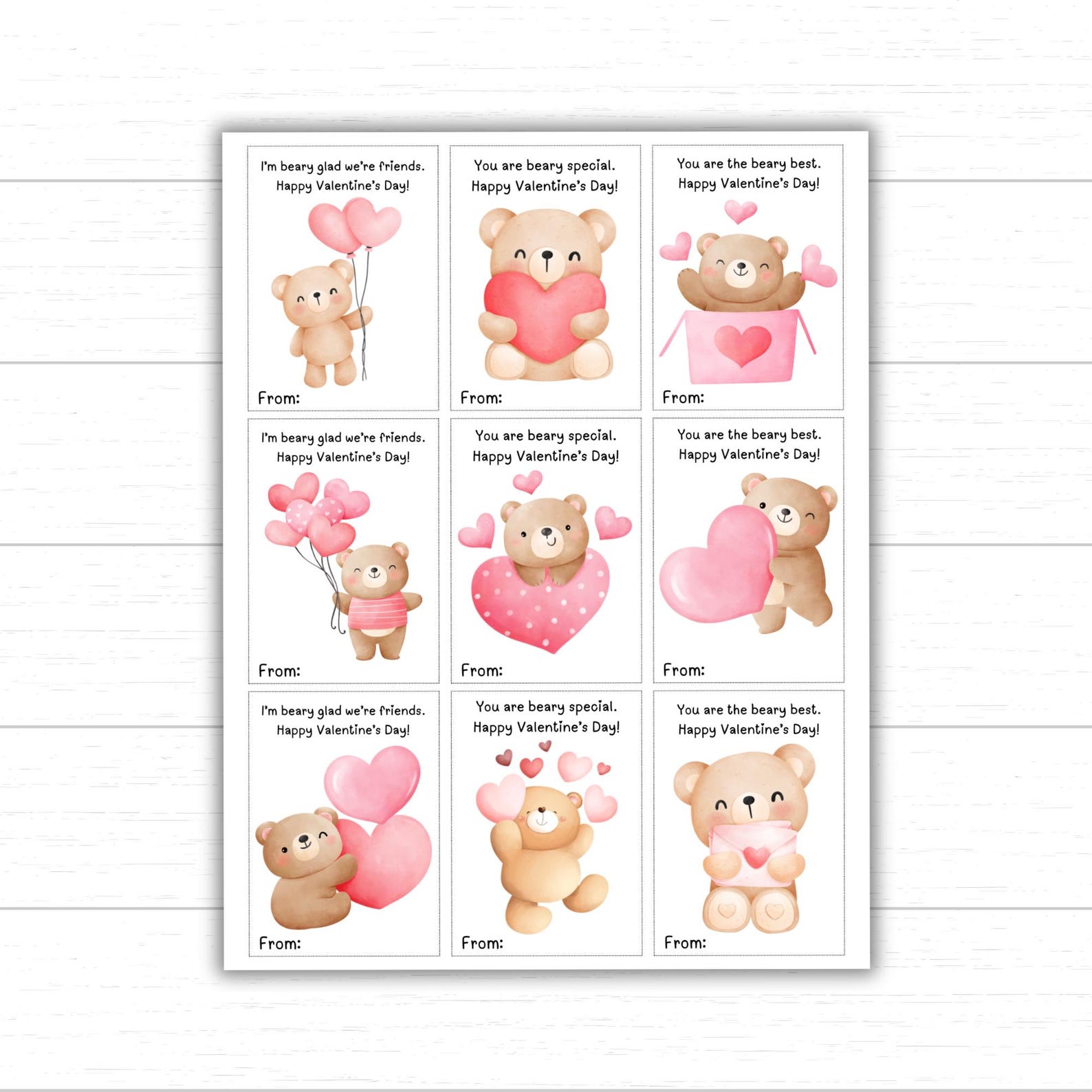 Bear Valentine's Day Cards, Printable Valentines, Classroom Exchange ...