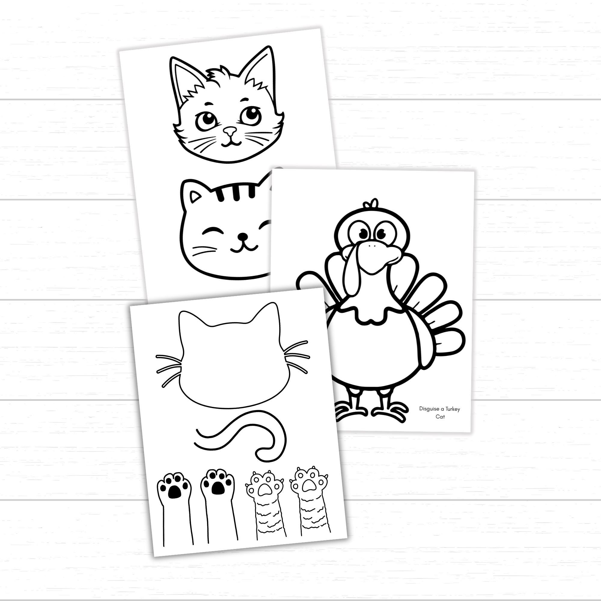 Disguise a Turkey Cat Craft, Printable Thanksgiving Activity for Kids ...