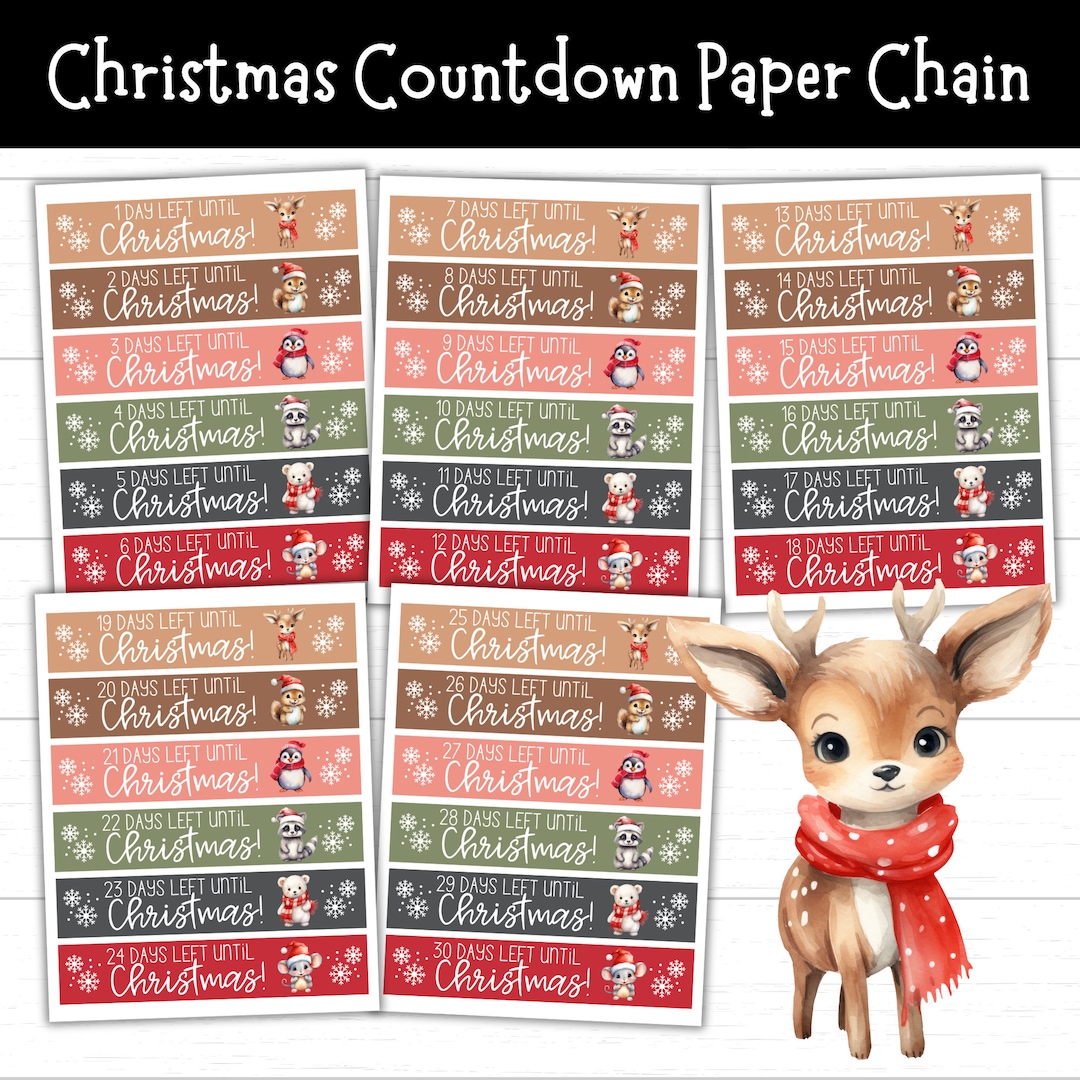 Christmas Countdown Paper Chain, 30 Day Christmas Countdown, Christmas ...