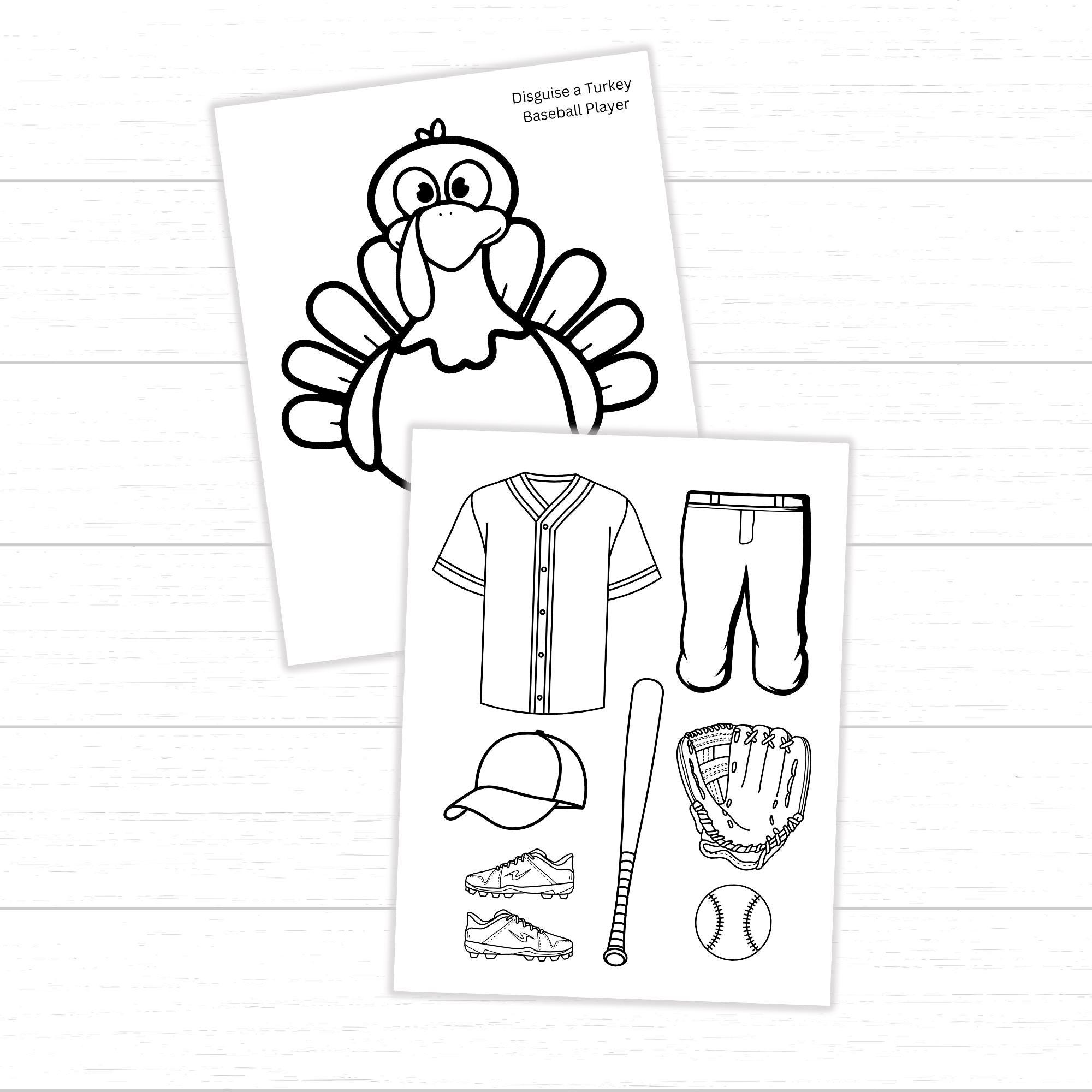 Disguise a Turkey Baseball Player, Black and White Printable, Turkey ...