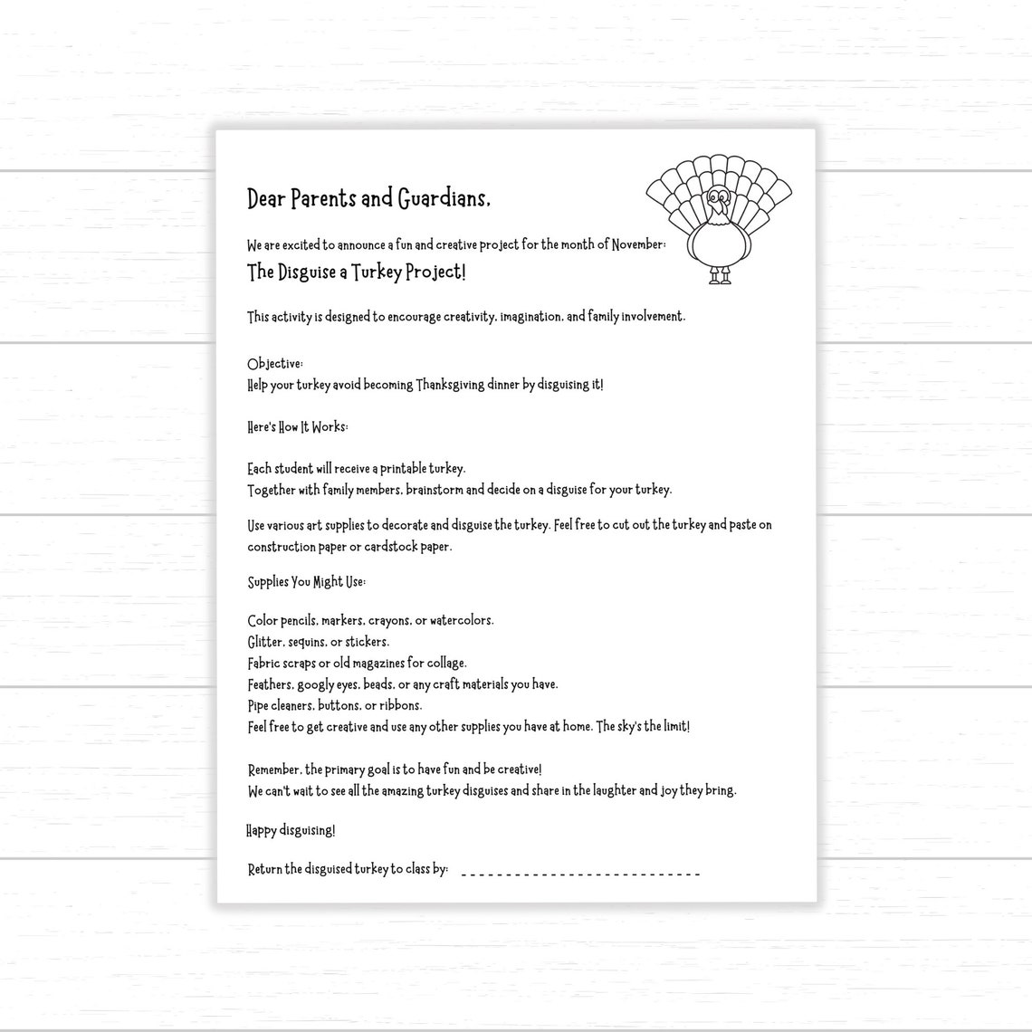 Disguise a Turkey Project, Turkey in Disguise, Printable Disguise a ...