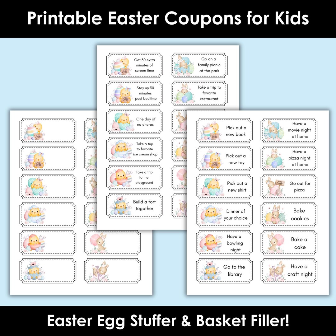 Printable Easter Coupons for Kids, Easter Egg Filler, Basket Stuffers ...