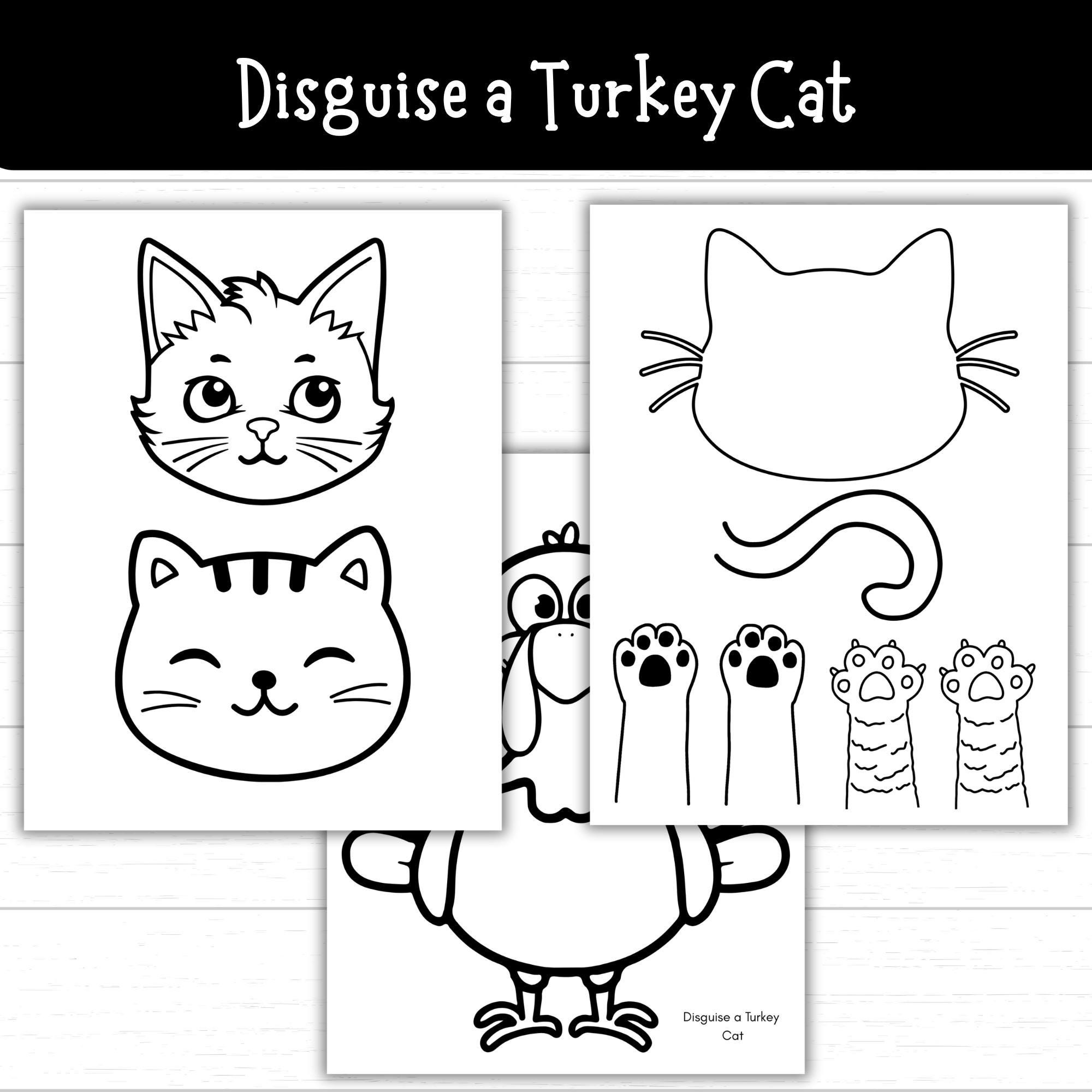 Disguise a Turkey Cat Craft, Printable Thanksgiving Activity for Kids ...