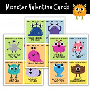 Monster Valentine's Day Cards, Printable Monster Valentines, Monster ...
