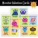 Monster Valentine's Day Cards, Printable Monster Valentines, Monster ...
