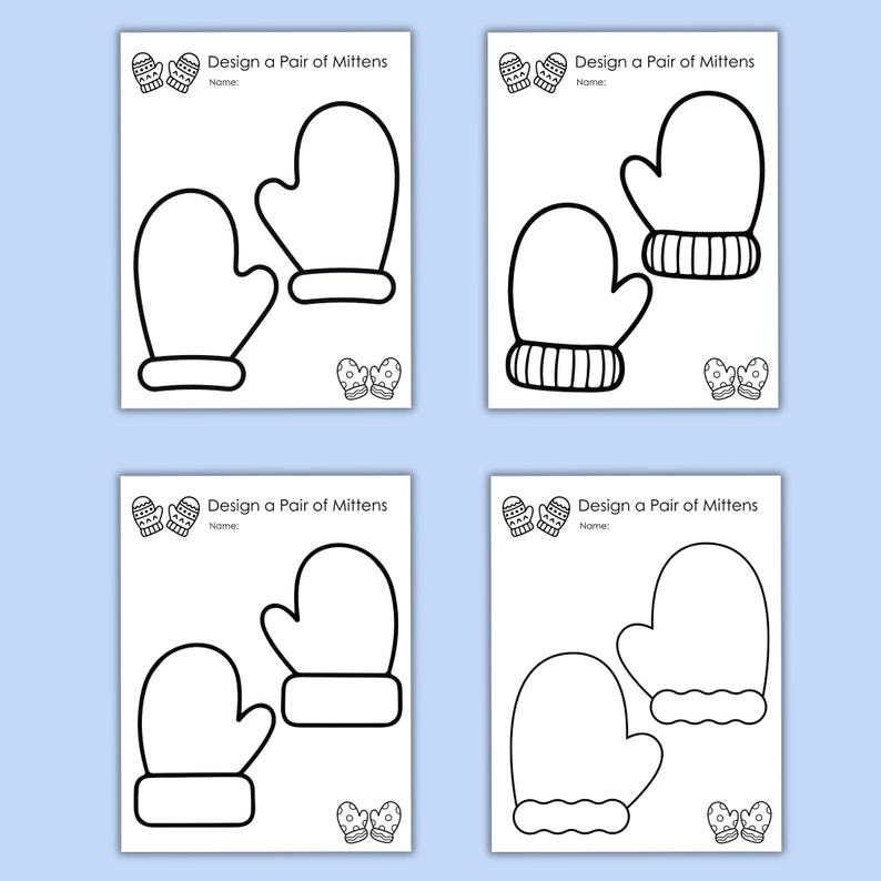 Design Your Own Pair of Mittens, 4-page Printable Set, Kids Winter ...