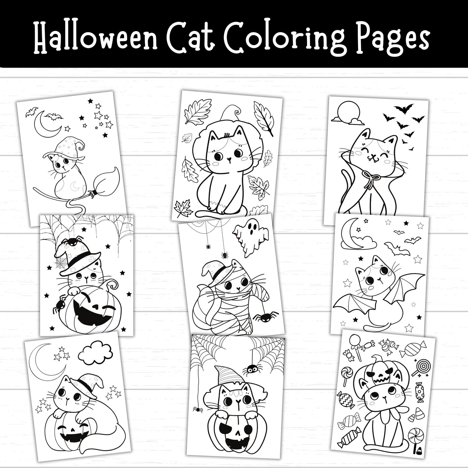 Cute Halloween Cat Coloring Pages, Printable Halloween Coloring Pages ...