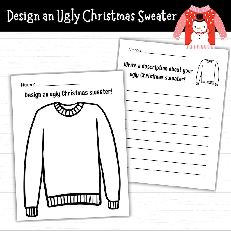 Ugly Christmas Sweater Design Printable, Kids Holiday Activity (PDF) - Etsy