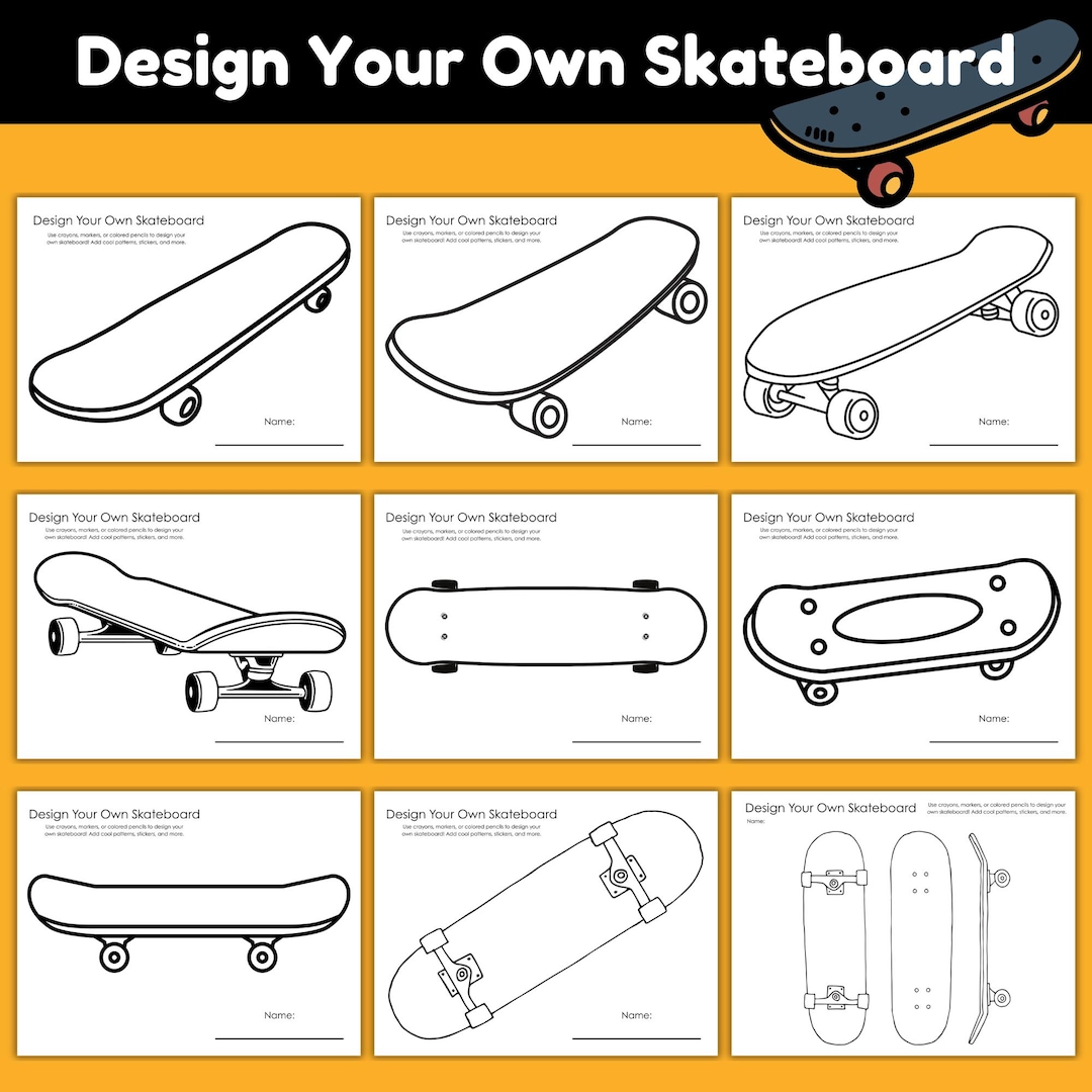 Design Your Own Skateboard Printable, Skateboard Activity Pack for Kids ...