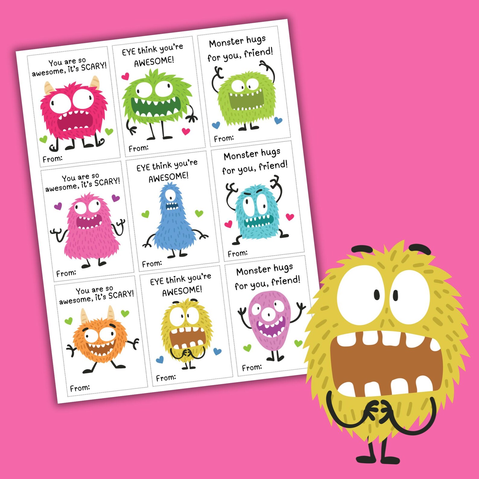 Printable Monster Valentine Cards for Kids – Cute DIY Classroom ...