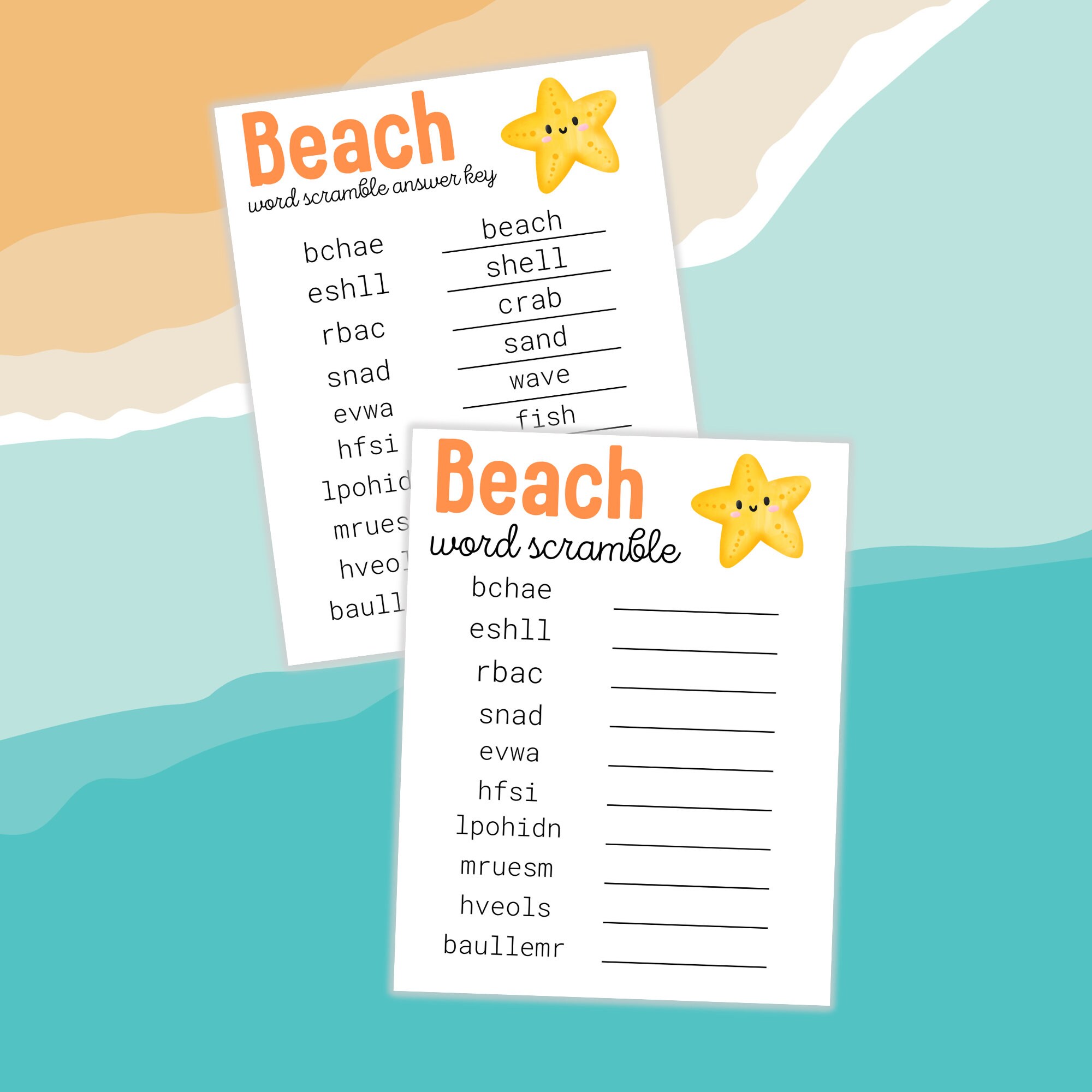 Beach Word Scramble Printable Game for Kids - Etsy
