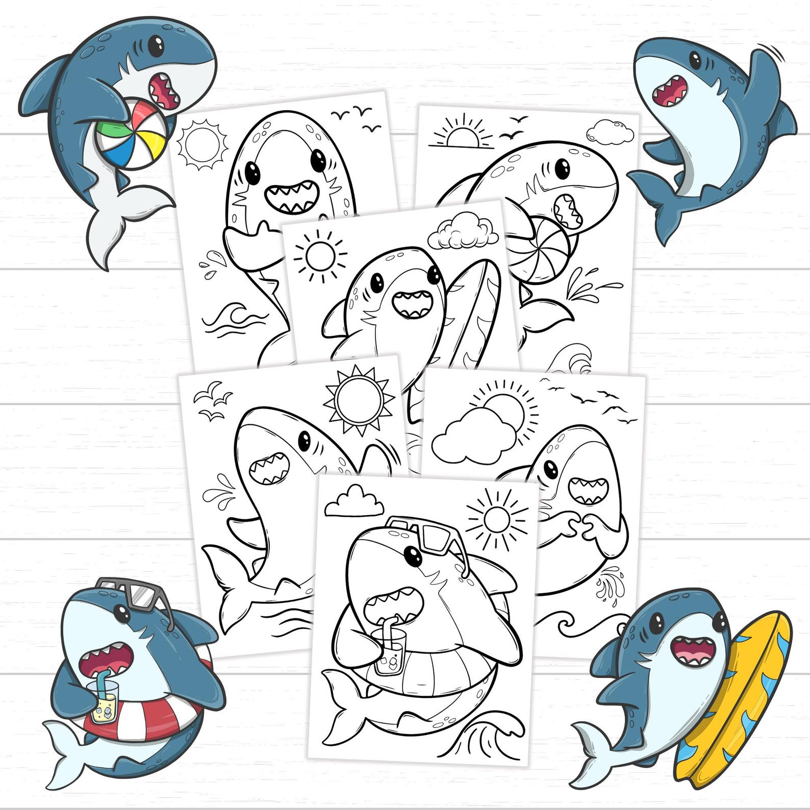 Printable Shark Coloring Pages, Summer Shark Week Printables, Ocean ...